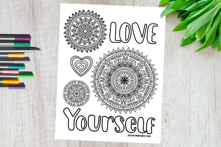 Love Yourself Mandala Coloring Page - Julie Erin Designs